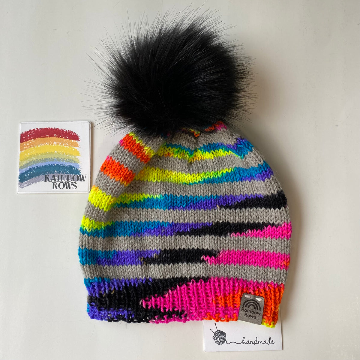 Neon Stripes Toque - Small – Rainbow Rows Knitting