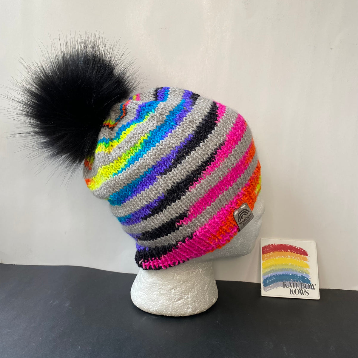 Neon Stripes Toque - Small – Rainbow Rows Knitting