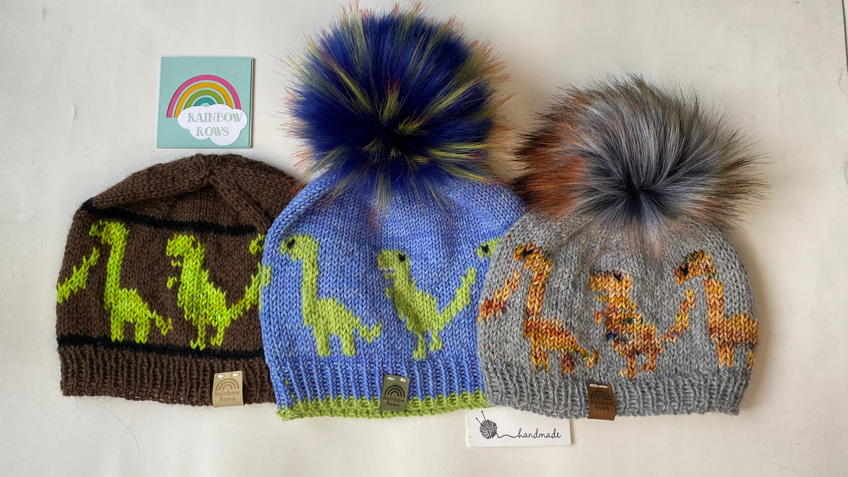 Dino Chase Toque (4 sizes)_ Knitting Pattern – Rainbow Rows Knitting