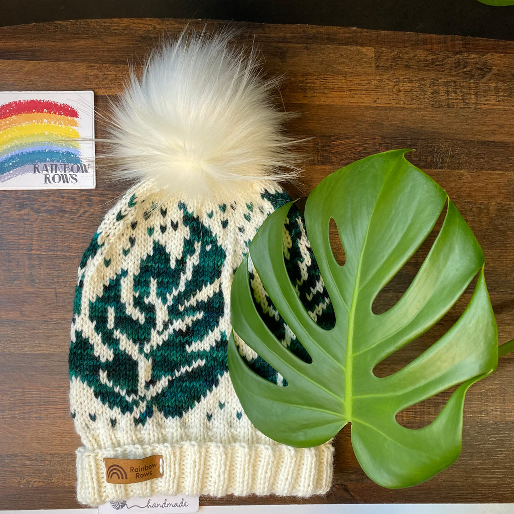 Split Leaf Philodendron Toque _ Knitting Pattern – Rainbow Rows Knitting