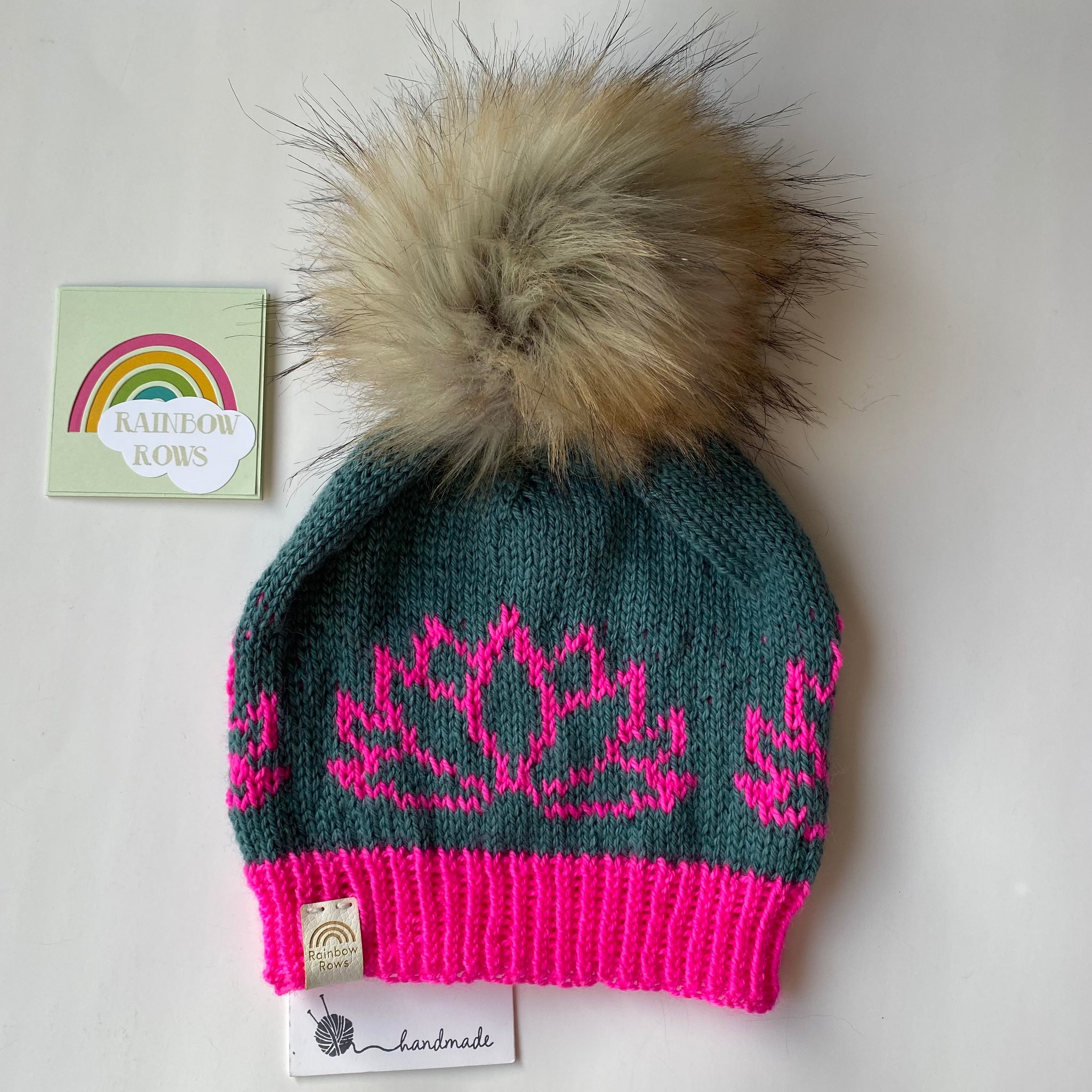 Neon Pink Lotus Flower Toque – Rainbow Rows Knitting